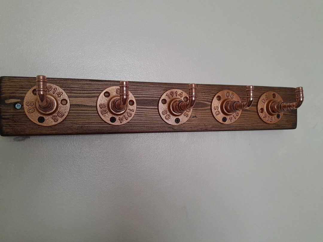 Industrial 15mm Copper Pipe Wall Coat Hook Rack Wood Mounted ...