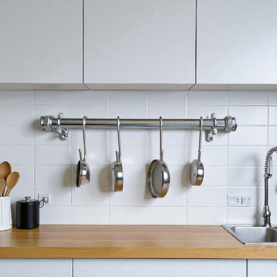 Modern Chrome Utensil Rail With Hooks | Kitchen Pot Pan Organizer - Etsy