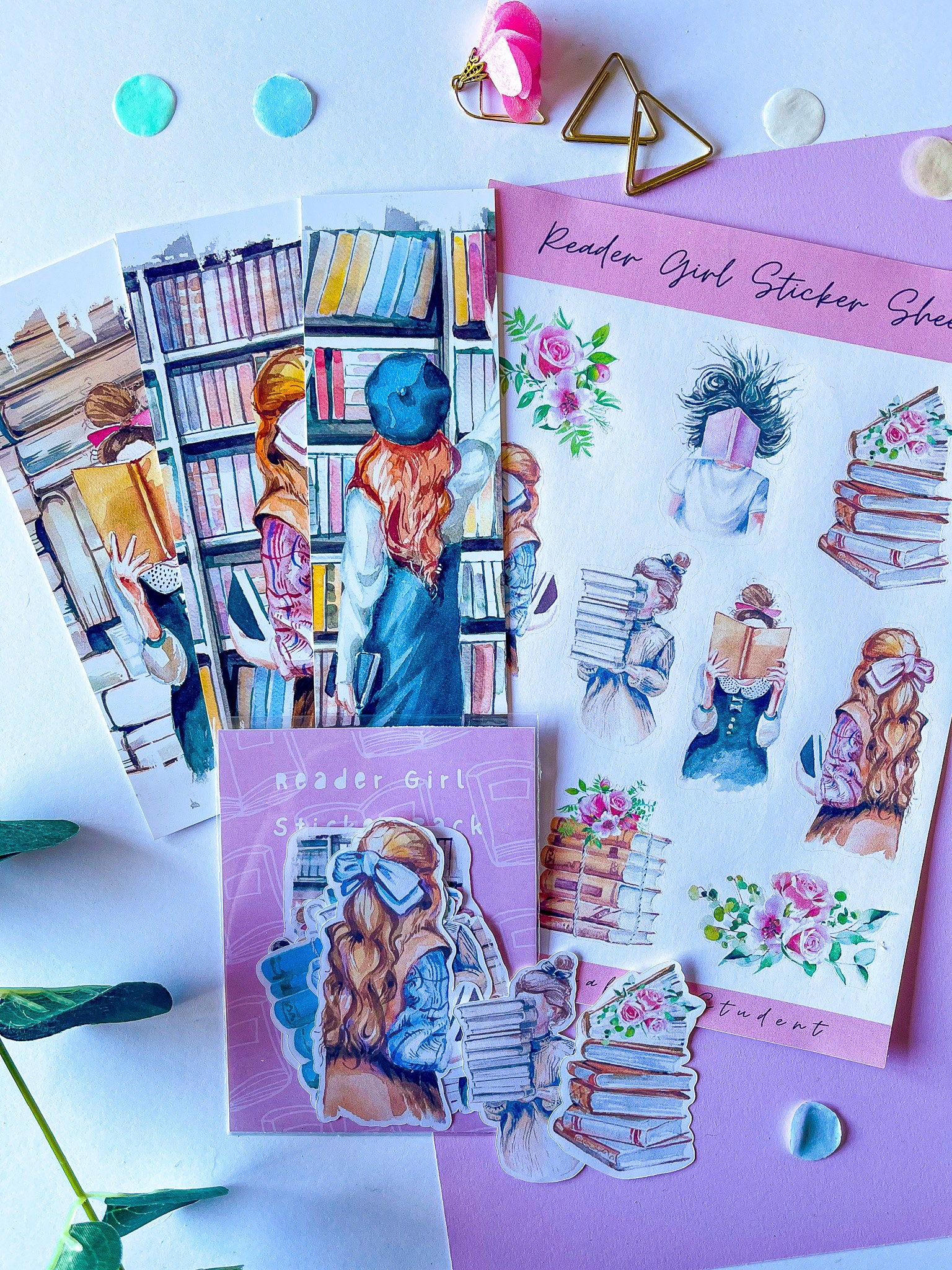Reader Girl Bundle Stickers Planner Stickers Vinyl Stickers Bookmarks ...