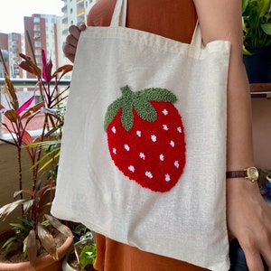 Handmade Cute Punch Needle Tote Bag, Embroidered Shopper Shoulder Bag ...