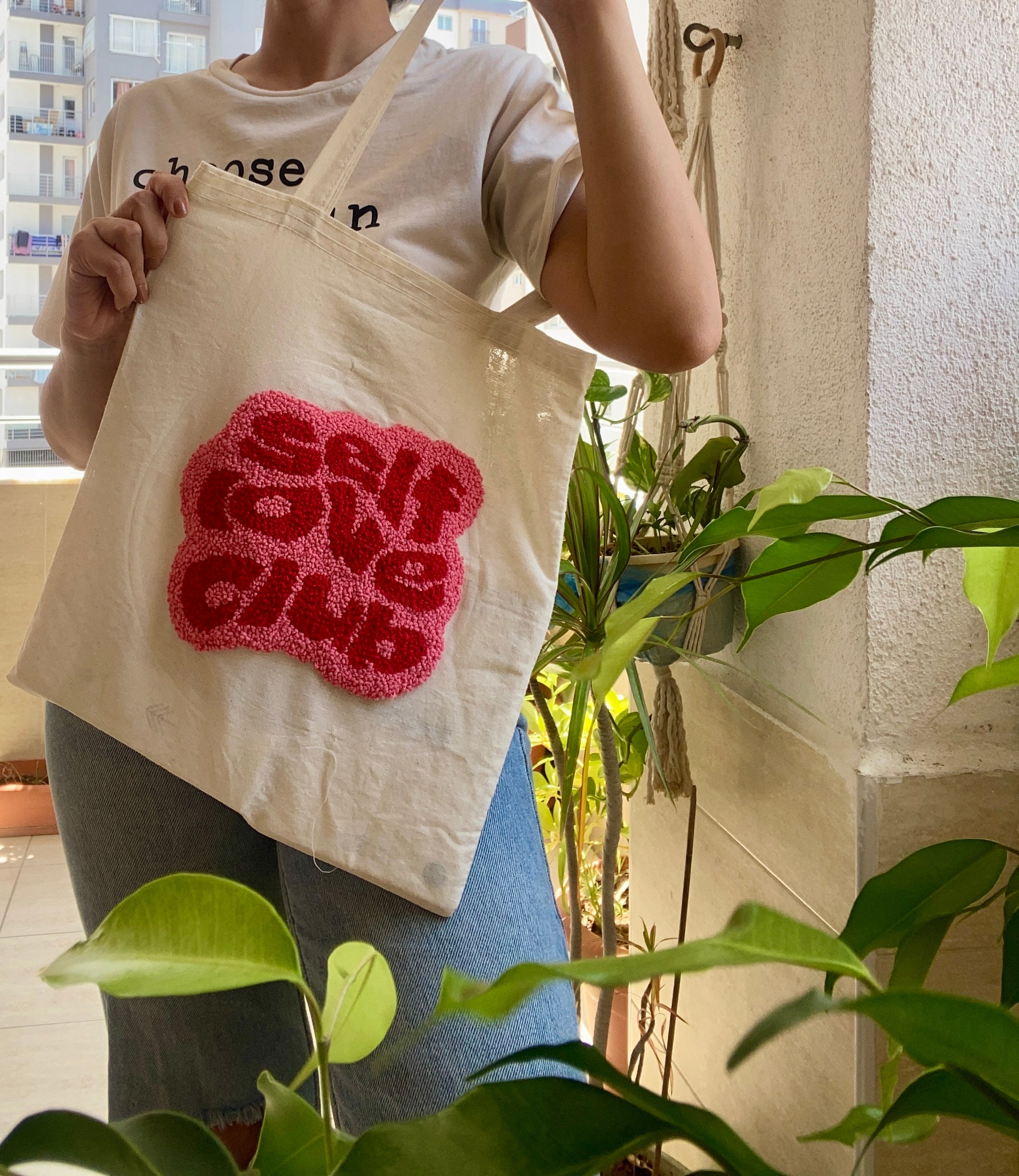 Handmade Cute Punch Needle Tote Bag, Embroidered Shopper Shoulder Bag ...