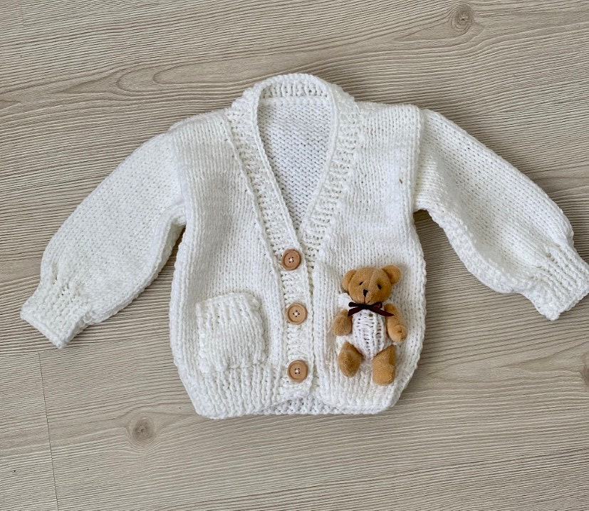 Knitted Handmade Baby Teddy Bear Cardigan, Cardigan With Toys - Etsy