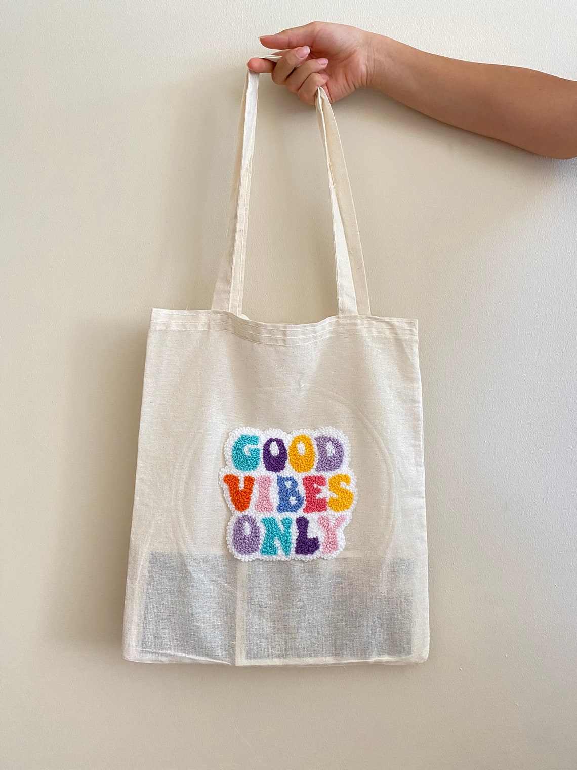 Handmade Cute Punch Needle Tote Bag, Motto Shopper Shoulder Bag for ...