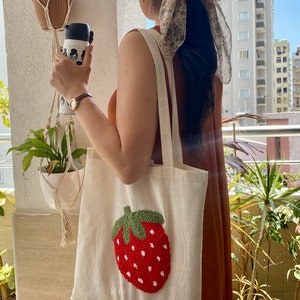 Handmade Cute Punch Needle Tote Bag, Embroidered Shopper Shoulder Bag ...