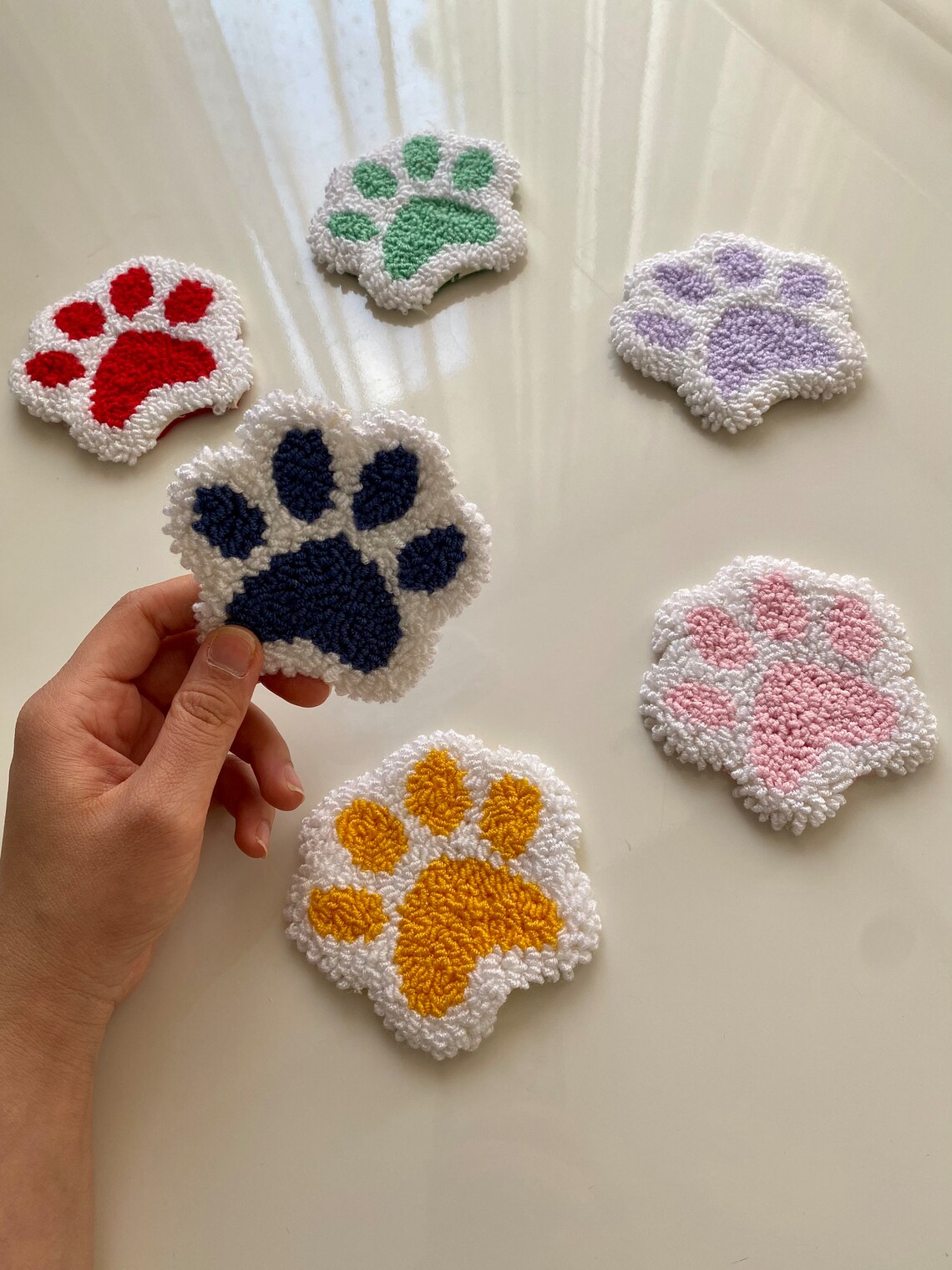 Punch Needle Coasters, Handmade Mug Rug, Drink Coasters - Etsy