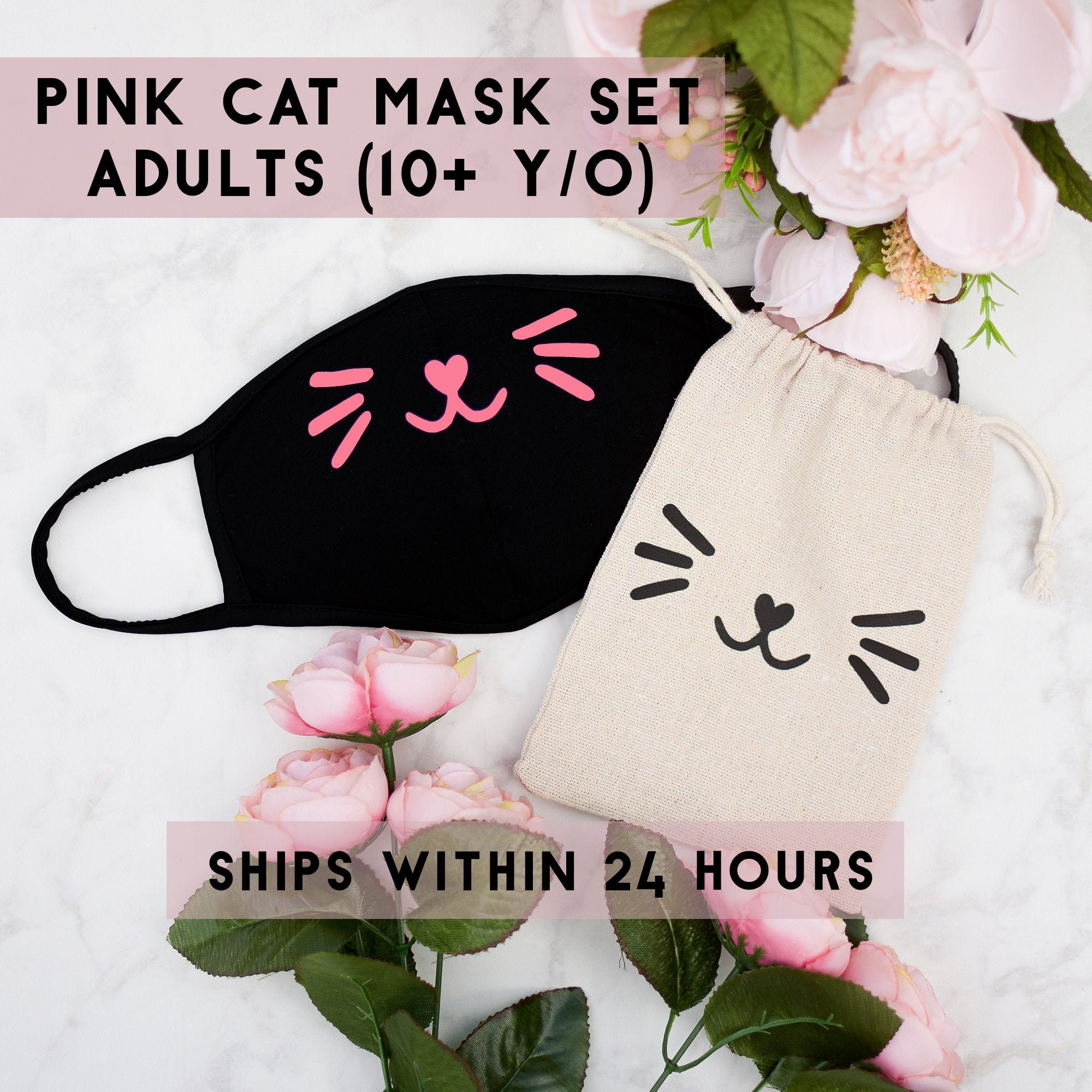 PINK FILTER Pocket Cat Face Mask Pink Cat Mask with Filter | Etsy