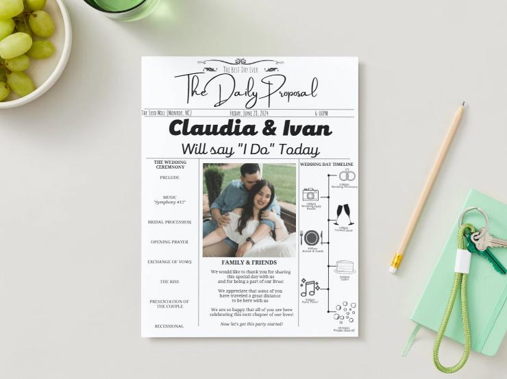 Wedding Newspaper Program Template, Editable Wedding Newspaper Program ...
