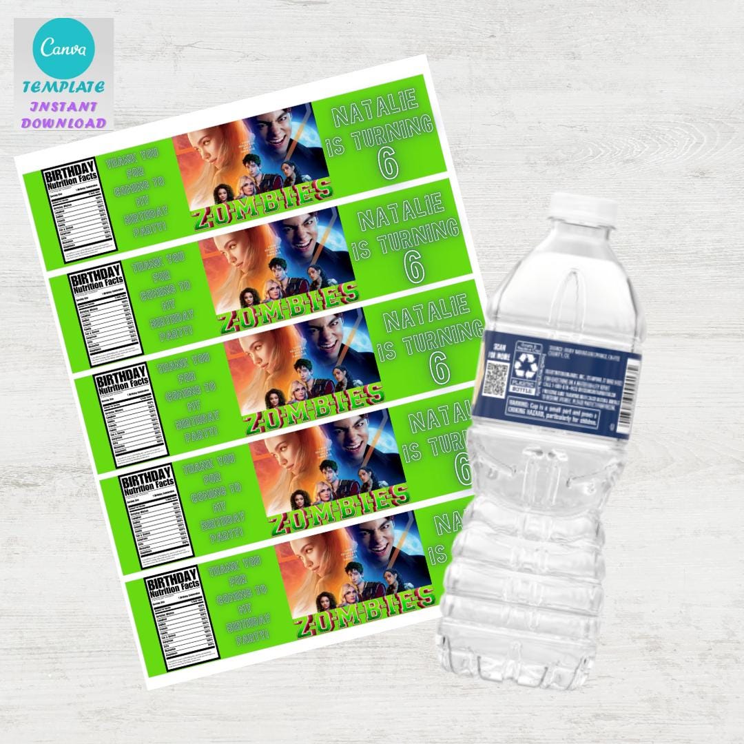 Editable Zombies 4 Water Bottle Label Template | Printable Party Favor ...