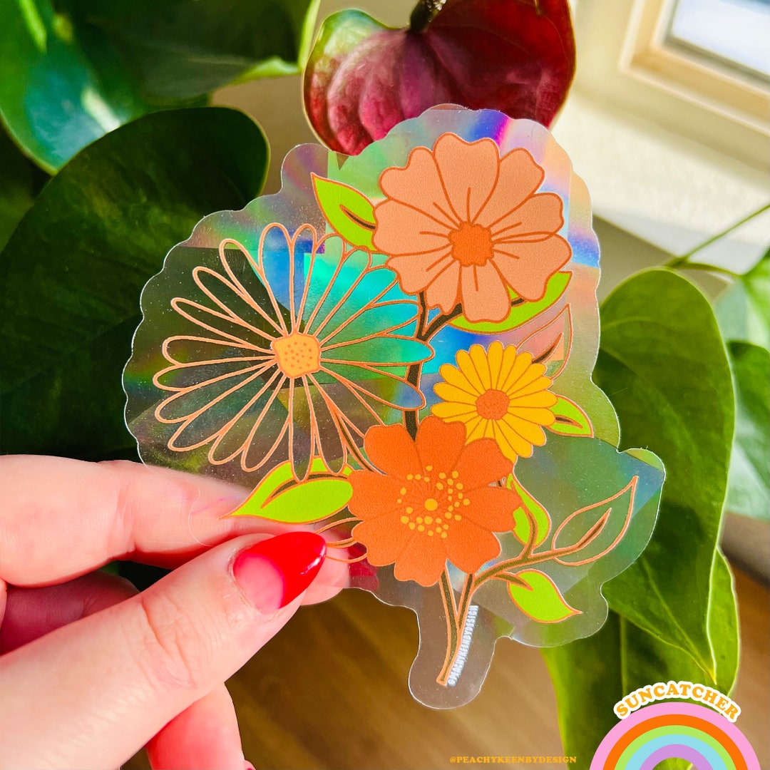 SUNCATCHER Retro Flower Power | Rainbow Suncatcher, Sticker, Rainbow ...