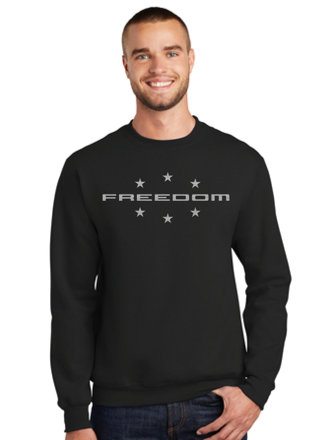 SALE Embroidered Freedom Black Crewneck - Etsy
