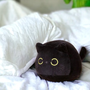 Cute Squishy Black Cat Plush Toy, White Cat Plushie, Stuffed Animal ...