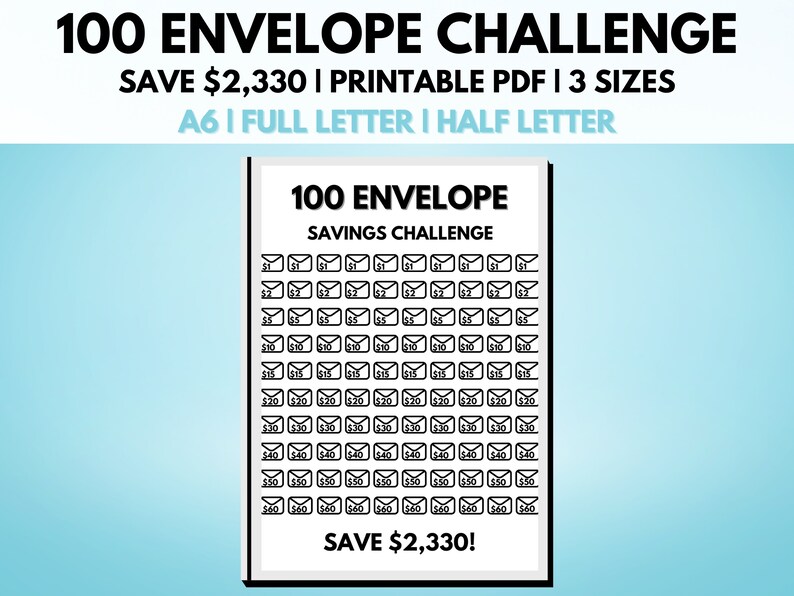100 Envelopes Challenge 3 Sizes Included. PRINTABLE PDF - Etsy