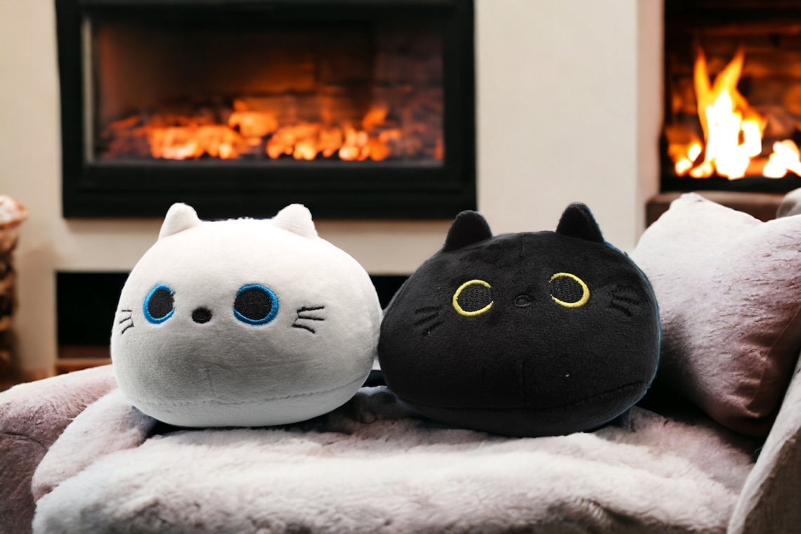 Cute Squishy Cat Plush Toy, Black and White Cats, Stuffed Animal Toys ...