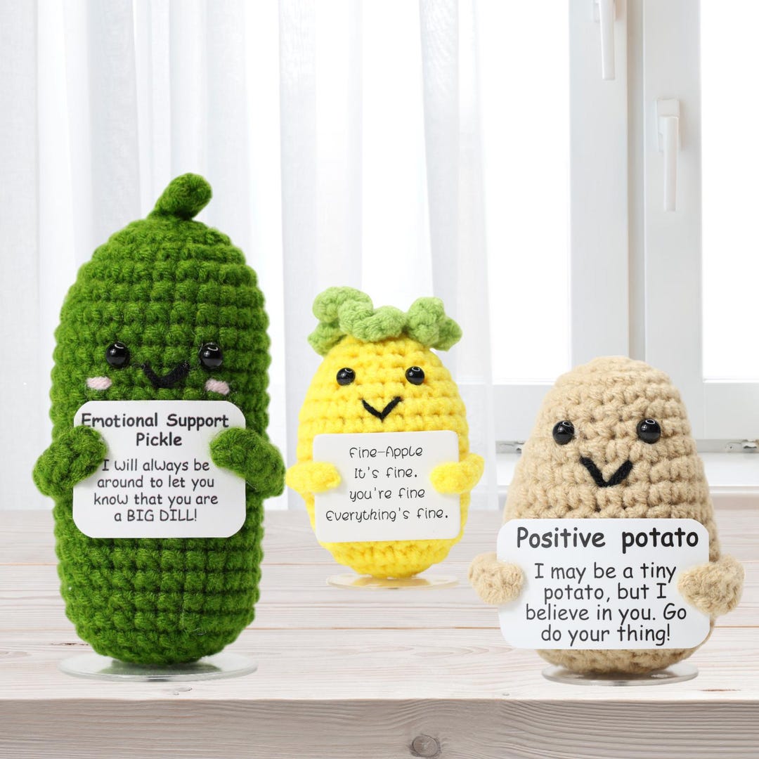 Handmade Positive Potato With Stand, Emotional Support Pickle Crochet ...
