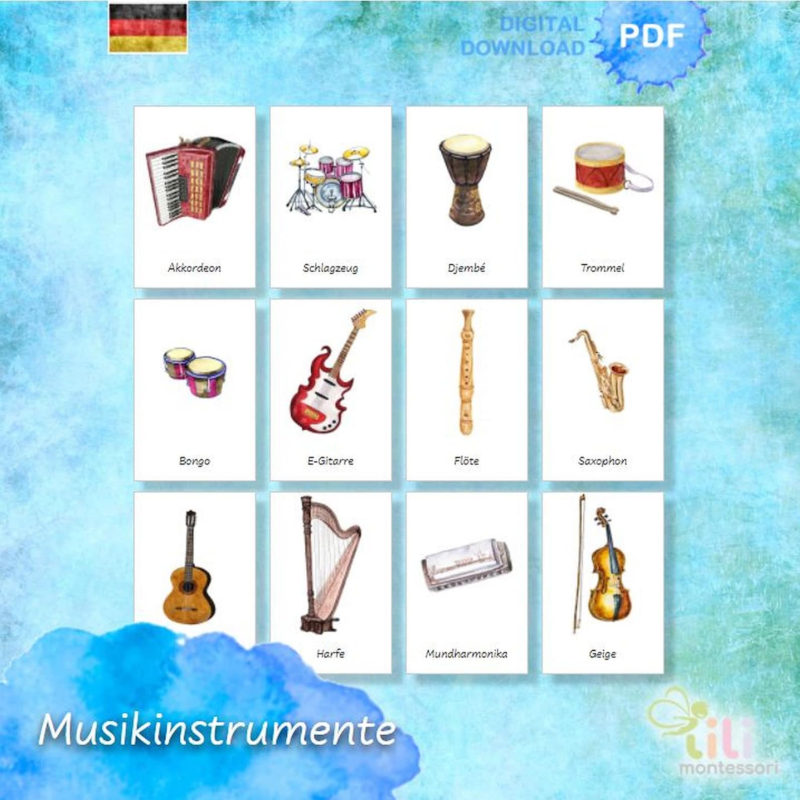 MUSICAL INSTRUMENTS 3 Part Cards Montessori 24 Editable Cards ...