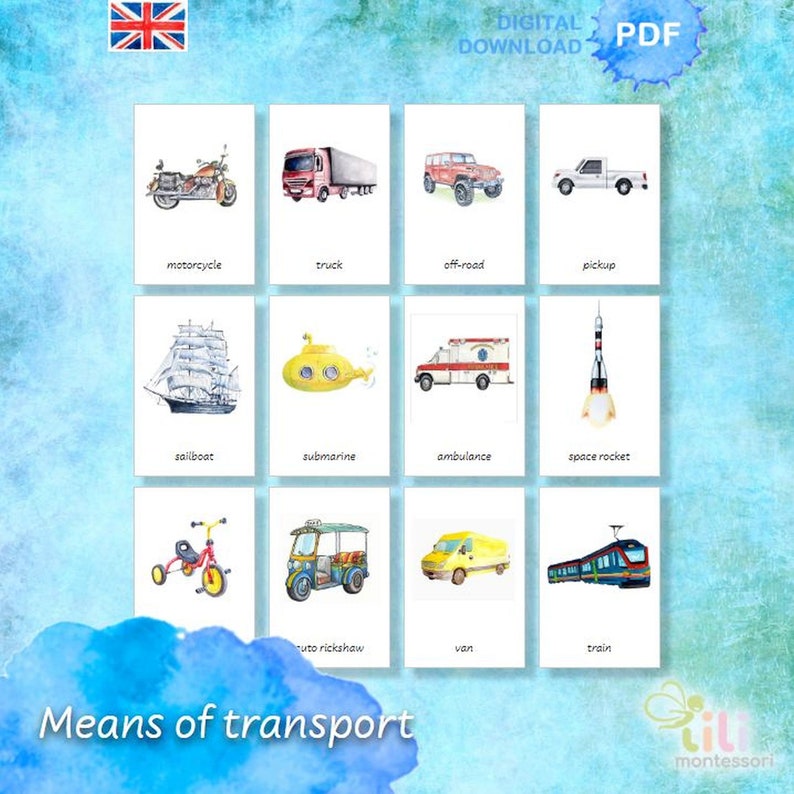 TRANSPORTATION 3 Part Cards Montessori 24 Editable Cards | Etsy