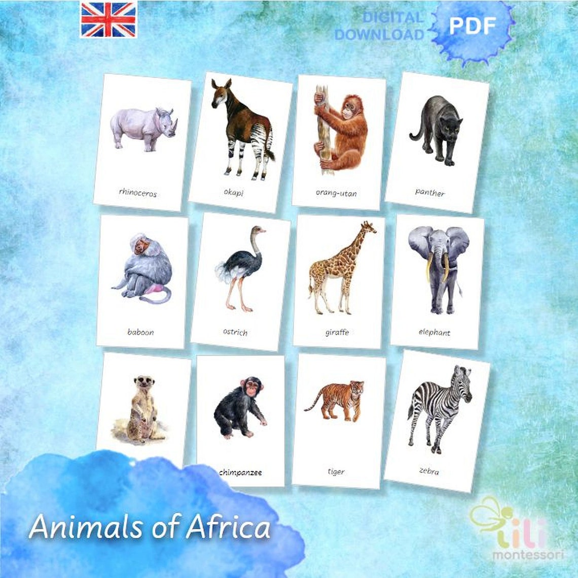ANIMALS OF AFRICA Three Part Cards Montessori ⁕ Flash Cards ...