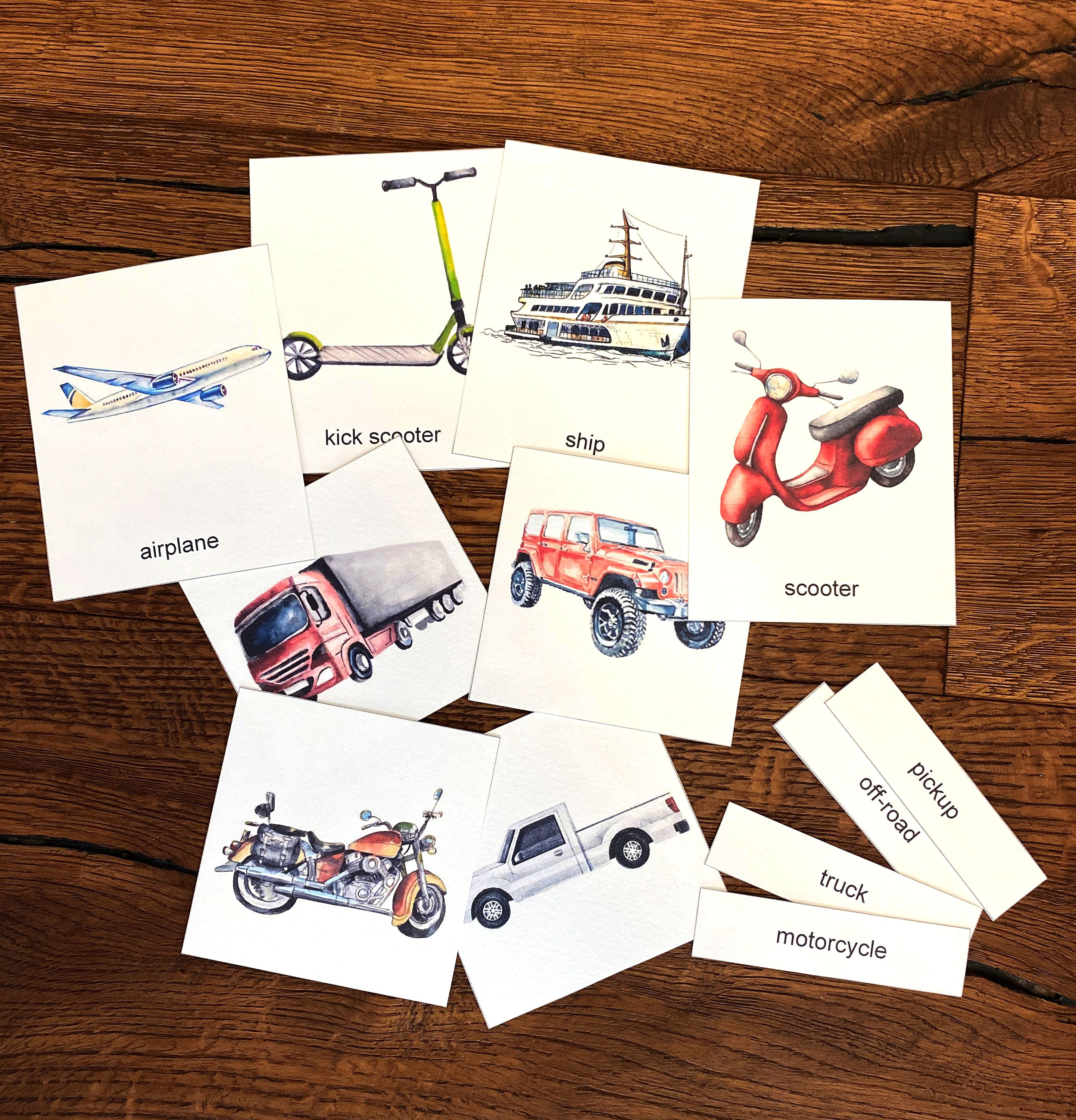 TRANSPORTATION 3 Part Cards Montessori⁕ 24 Editable Cards ⁕multilingual ...