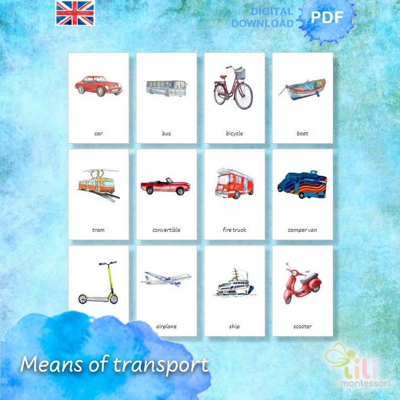 TRANSPORTATION 3 Part Cards Montessori 24 Editable Cards | Etsy