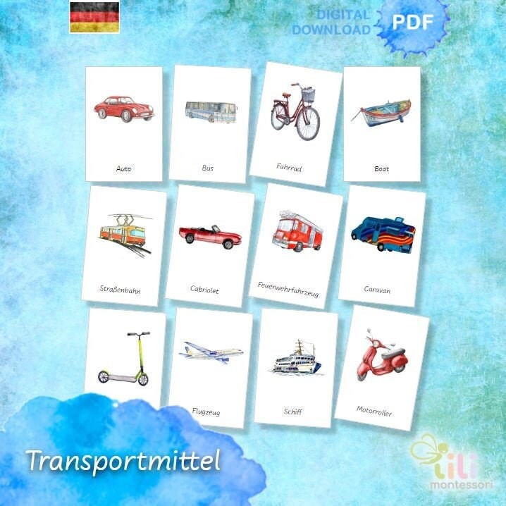 TRANSPORTATION 3 Part Cards Montessori 24 Editable Cards - Etsy