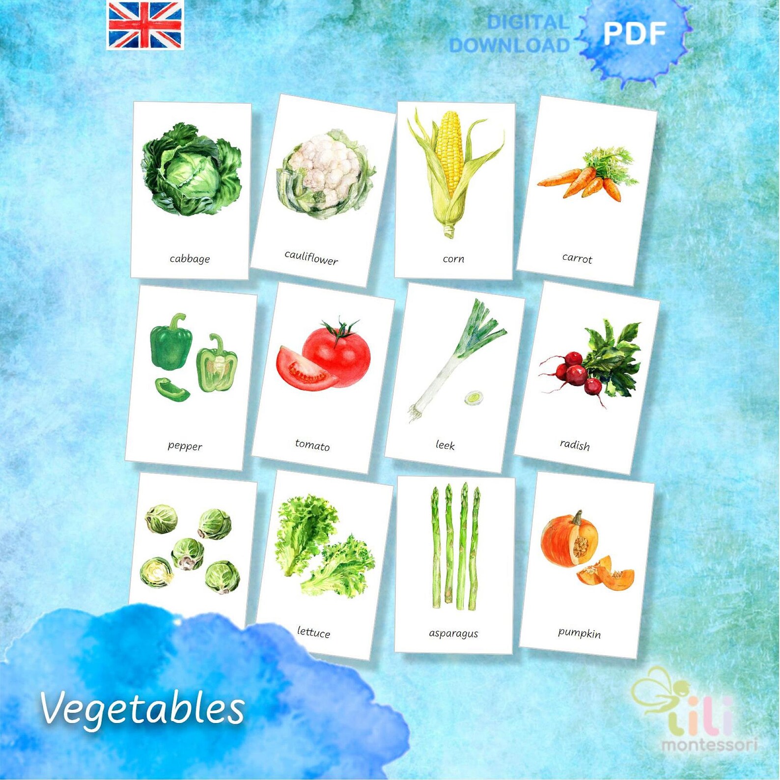 VEGETABLES Three Part Cards Montessori ⁕28 Editable Cards ...