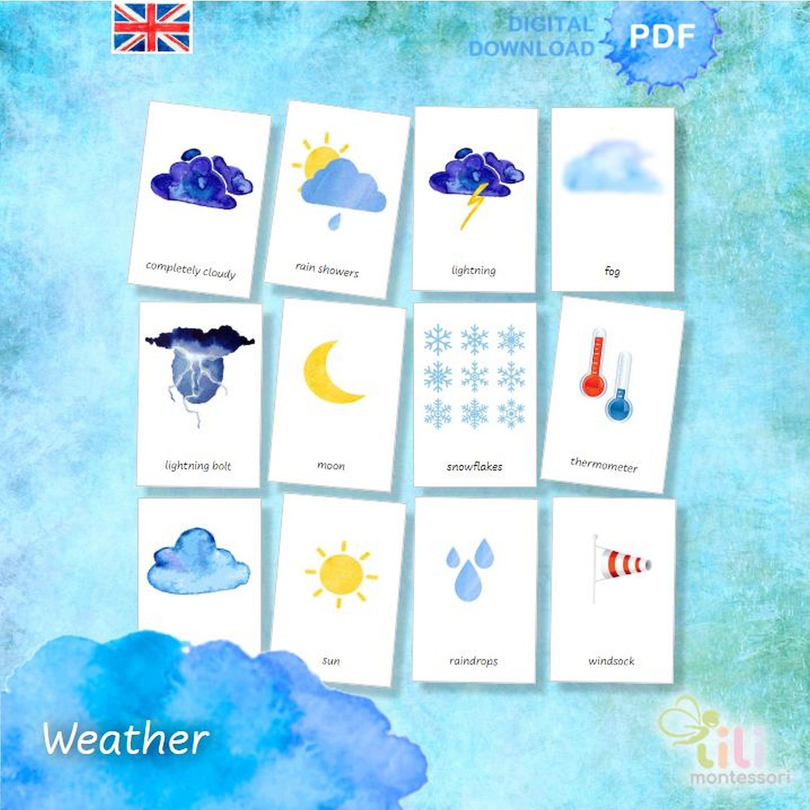 WEATHER SYMBOLS Montessori 3 Part Cards 24 Editable Cards - Etsy