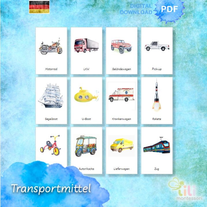 TRANSPORTATION 3 Part Cards Montessori 24 Editable Cards - Etsy
