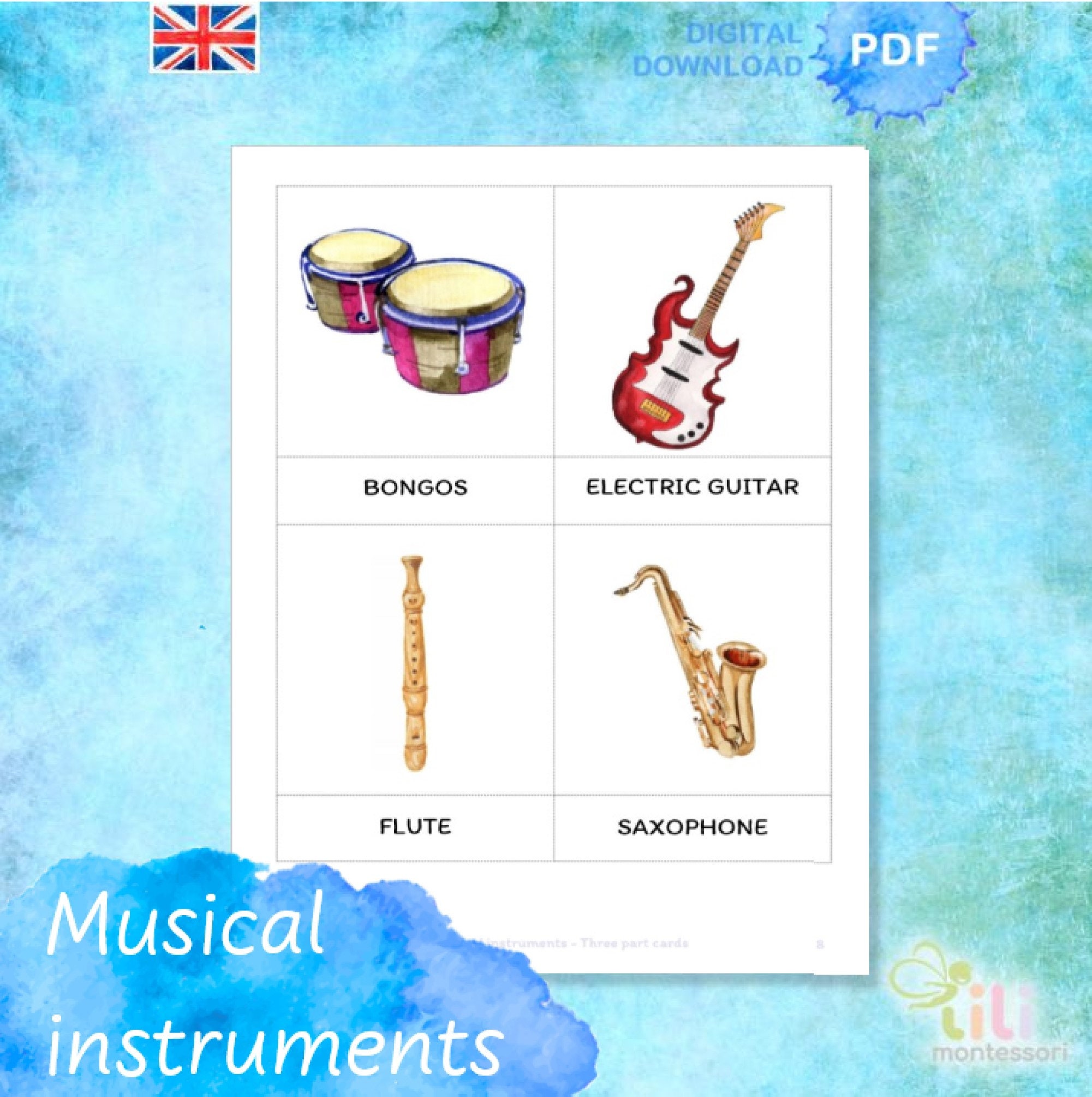 MUSICAL INSTRUMENTS 3 Part Cards Montessori 24 Editable Cards ...