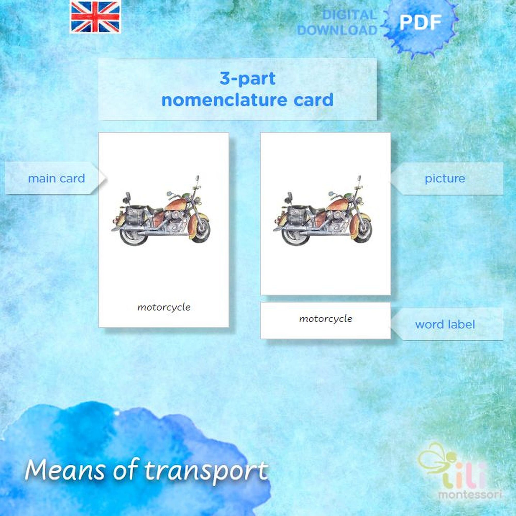 TRANSPORTATION 3 Part Cards Montessori 24 Editable Cards - Etsy