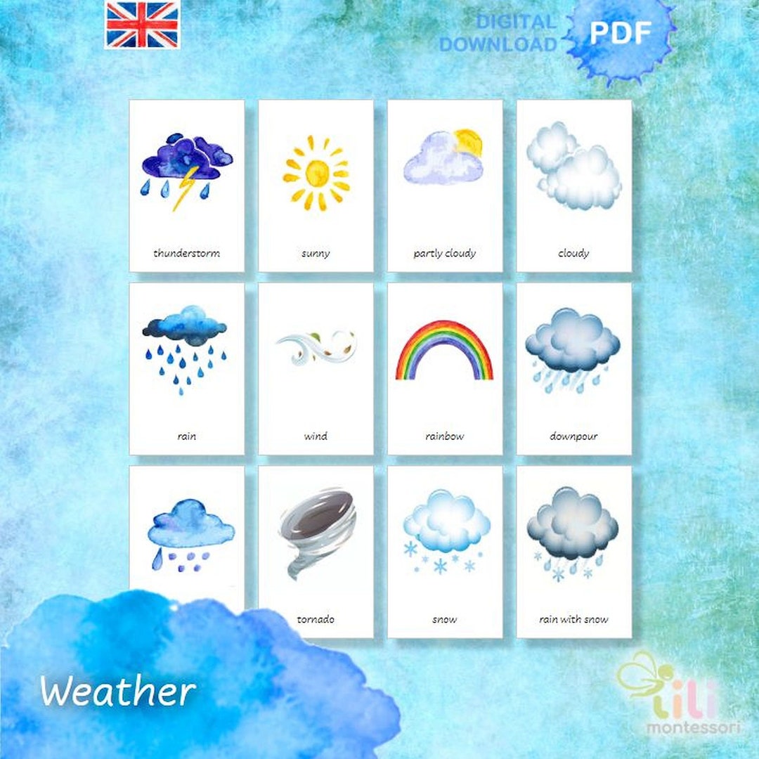 WEATHER SYMBOLS Montessori 3 Part Cards ⁕24 Editable Cards ...