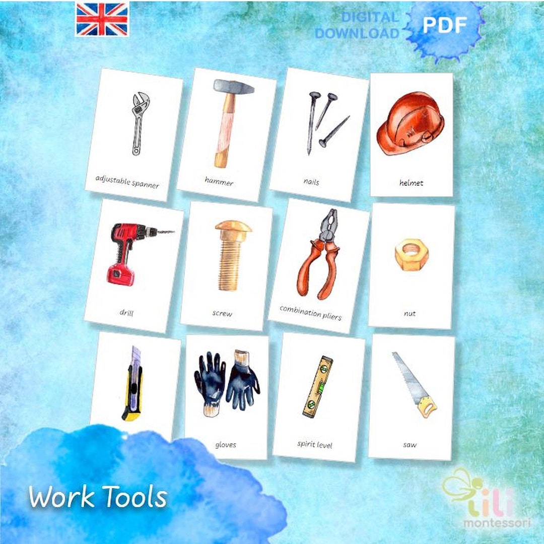 WORK TOOLS Three Part Cards Montessori ⁕24 Editable Cards ...