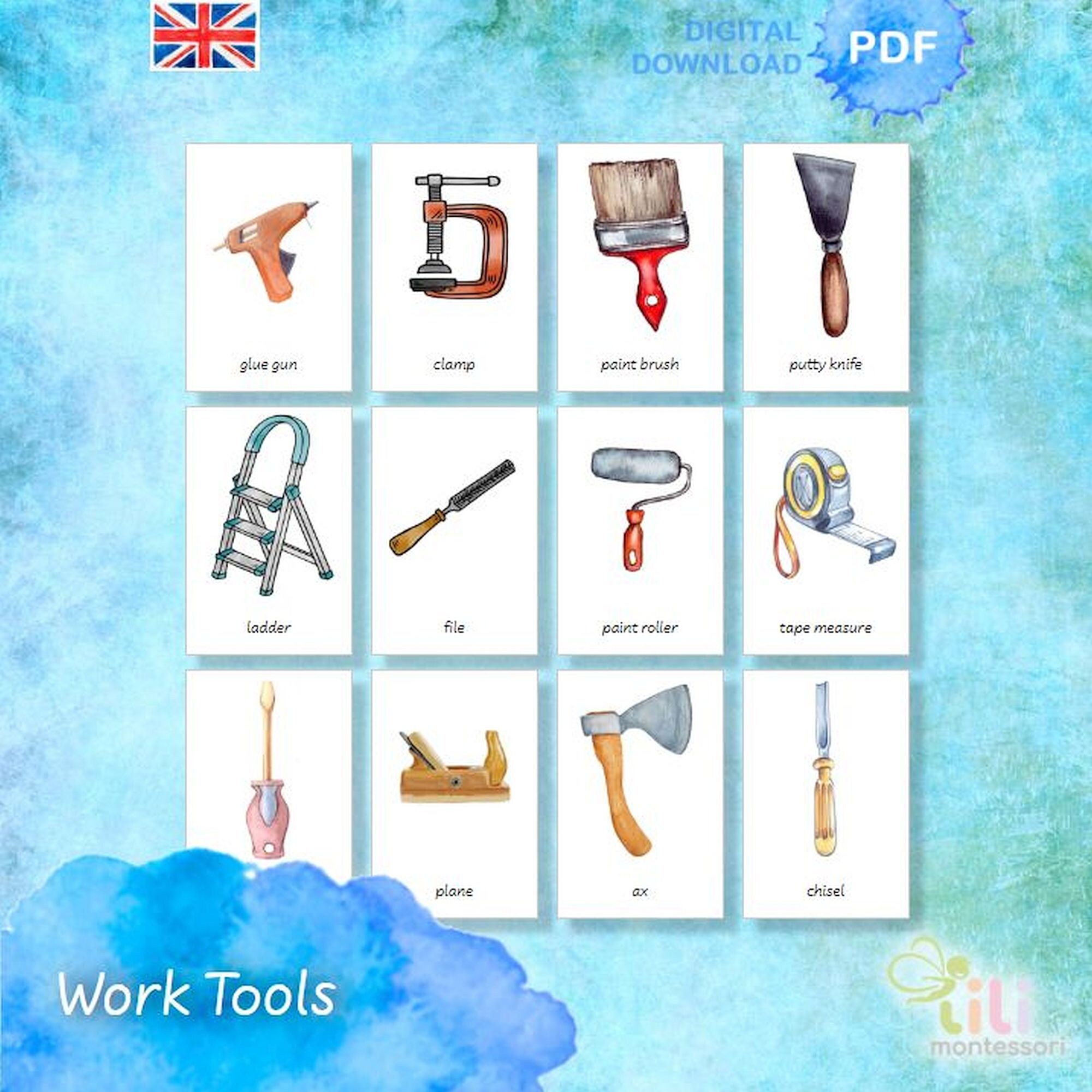 WORK TOOLS Three Part Cards Montessori 24 Editable Cards - Etsy