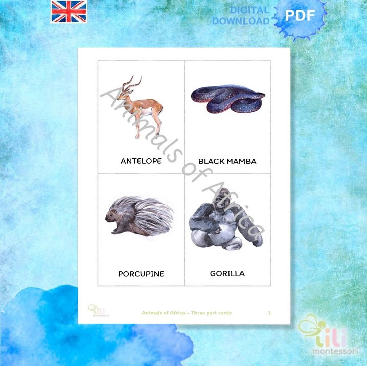 ANIMALS OF AFRICA Three Part Cards Montessori ⁕ Flash Cards ...