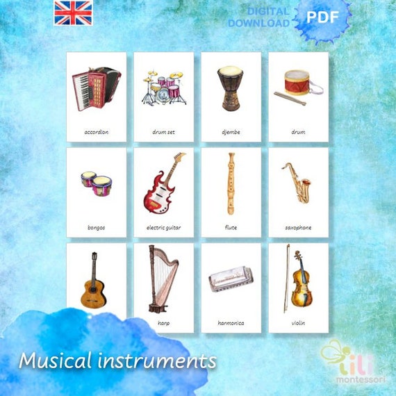 MUSICAL INSTRUMENTS 3 Part Cards Montessori 24 Editable Cards - Etsy