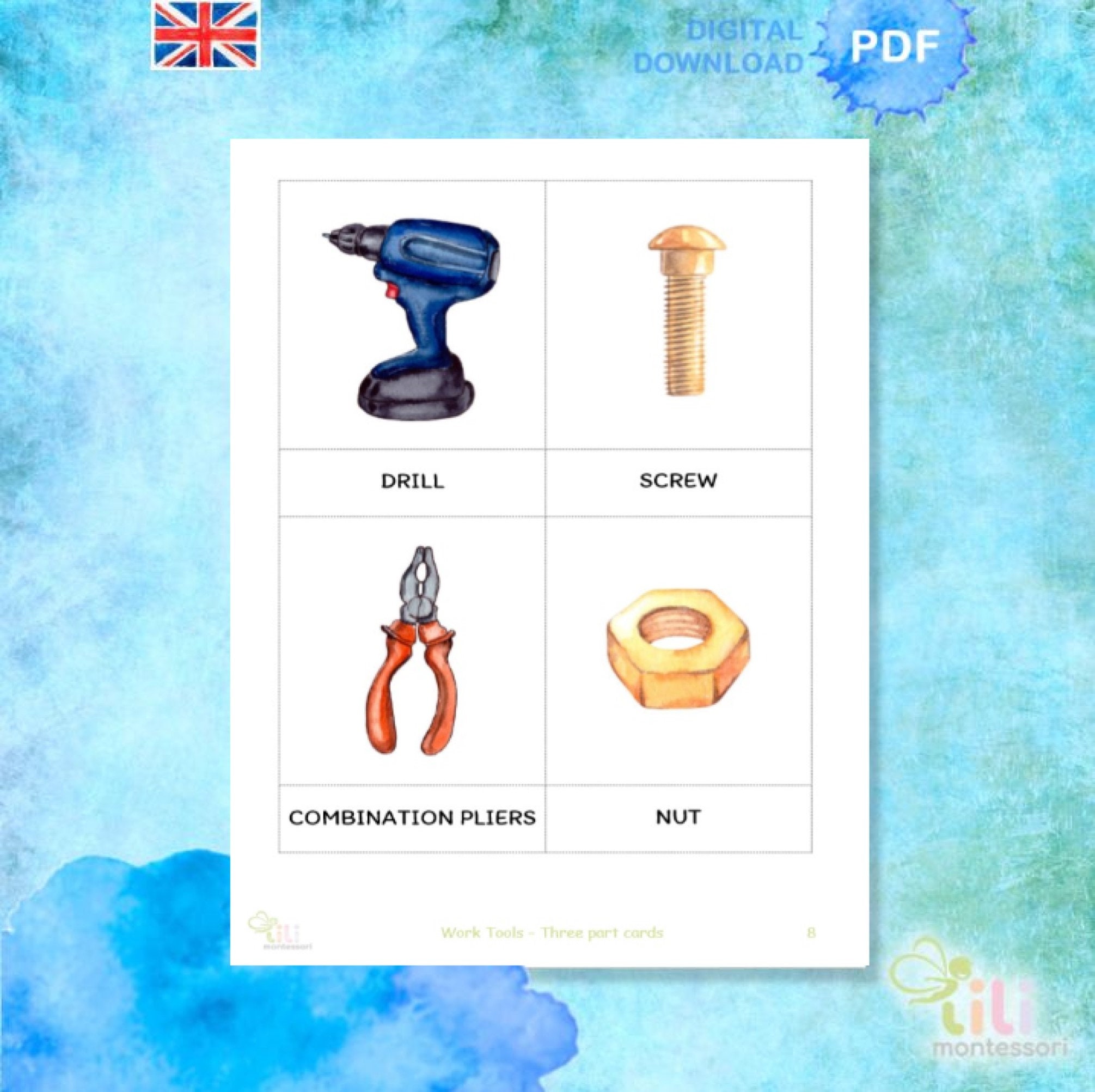 WORK TOOLS Three Part Cards Montessori ⁕24 Editable Cards ...