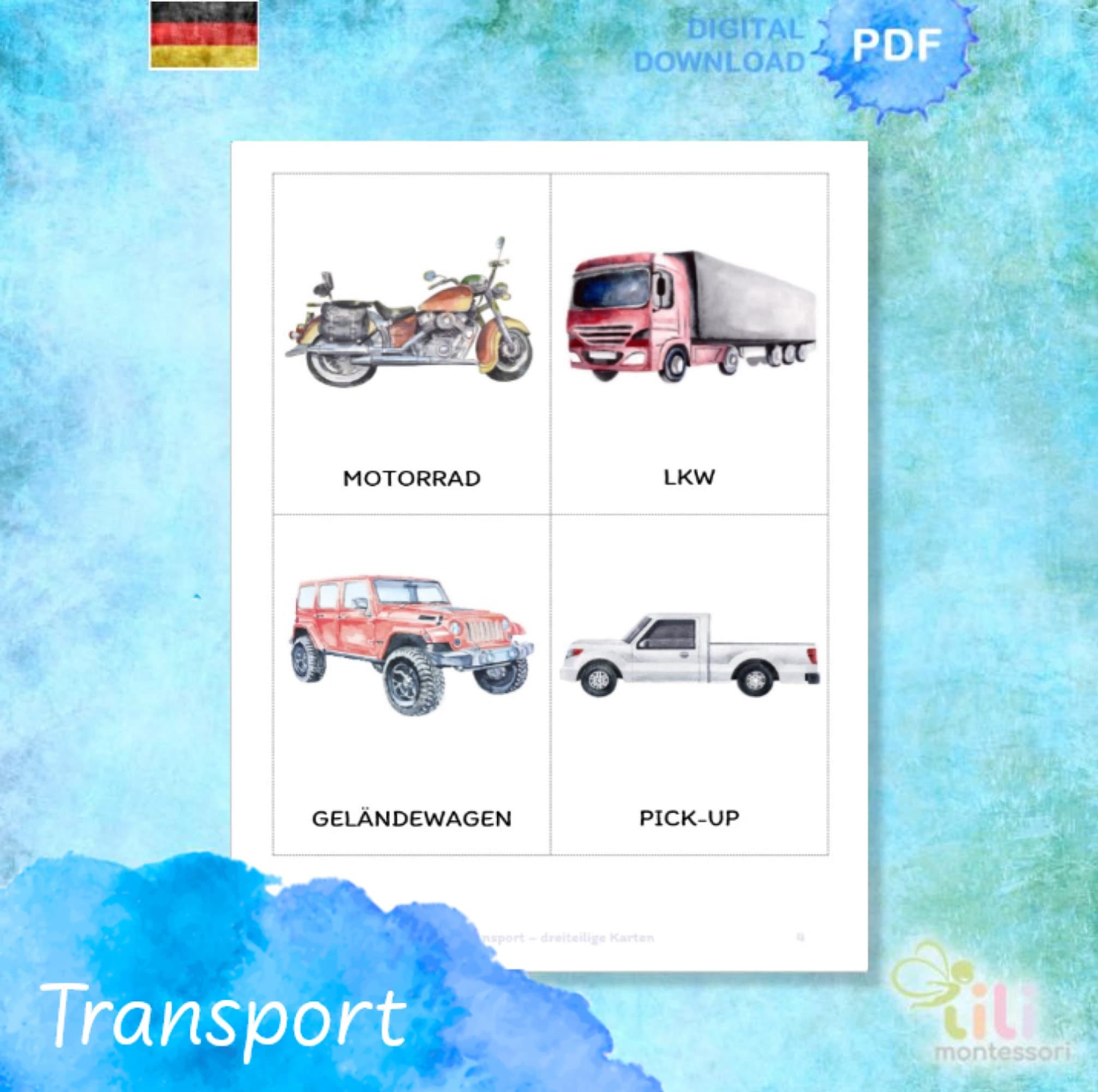 TRANSPORTATION 3 Part Cards Montessori 24 Editable Cards - Etsy