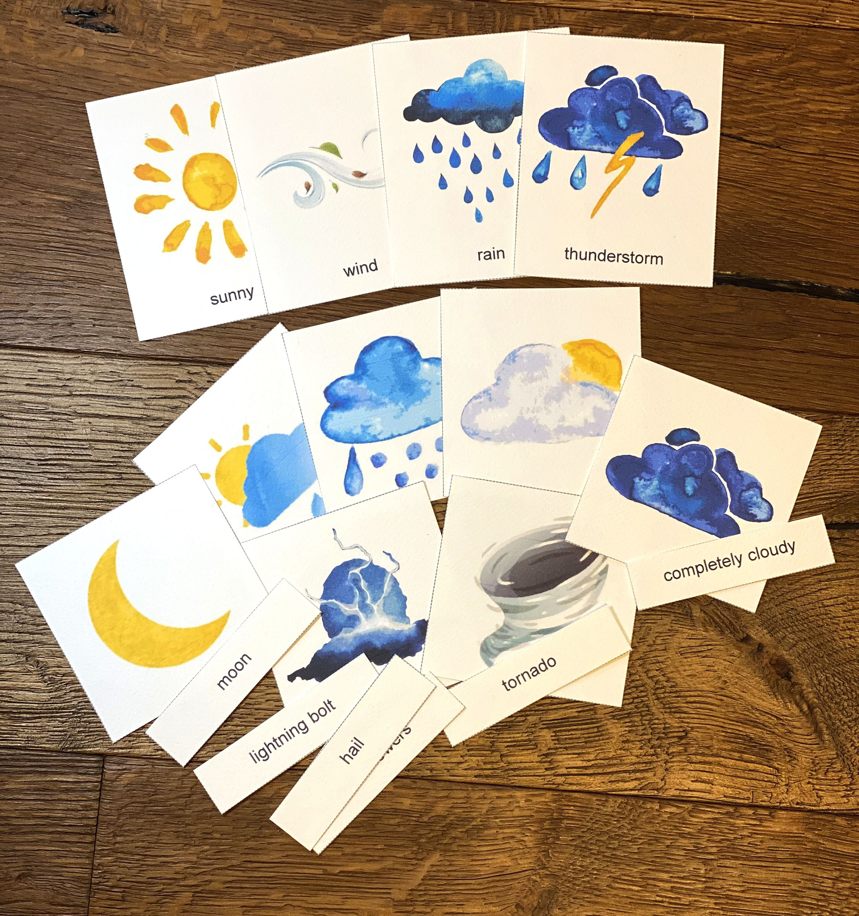 WEATHER SYMBOLS Montessori 3 Part Cards 24 Editable Cards - Etsy