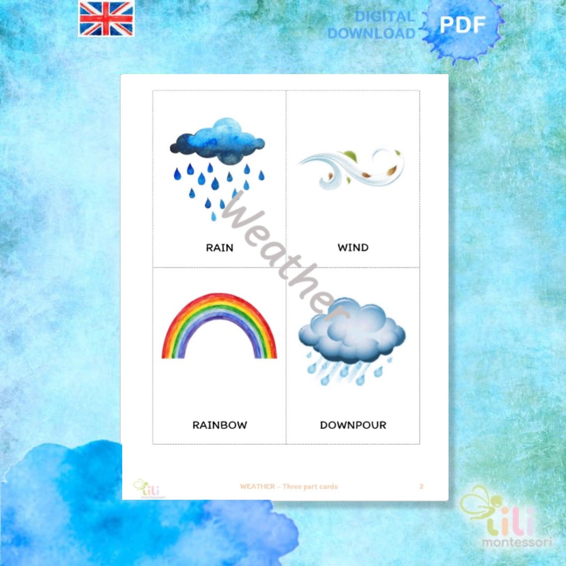 WEATHER SYMBOLS Montessori 3 Part Cards 24 Editable Cards - Etsy