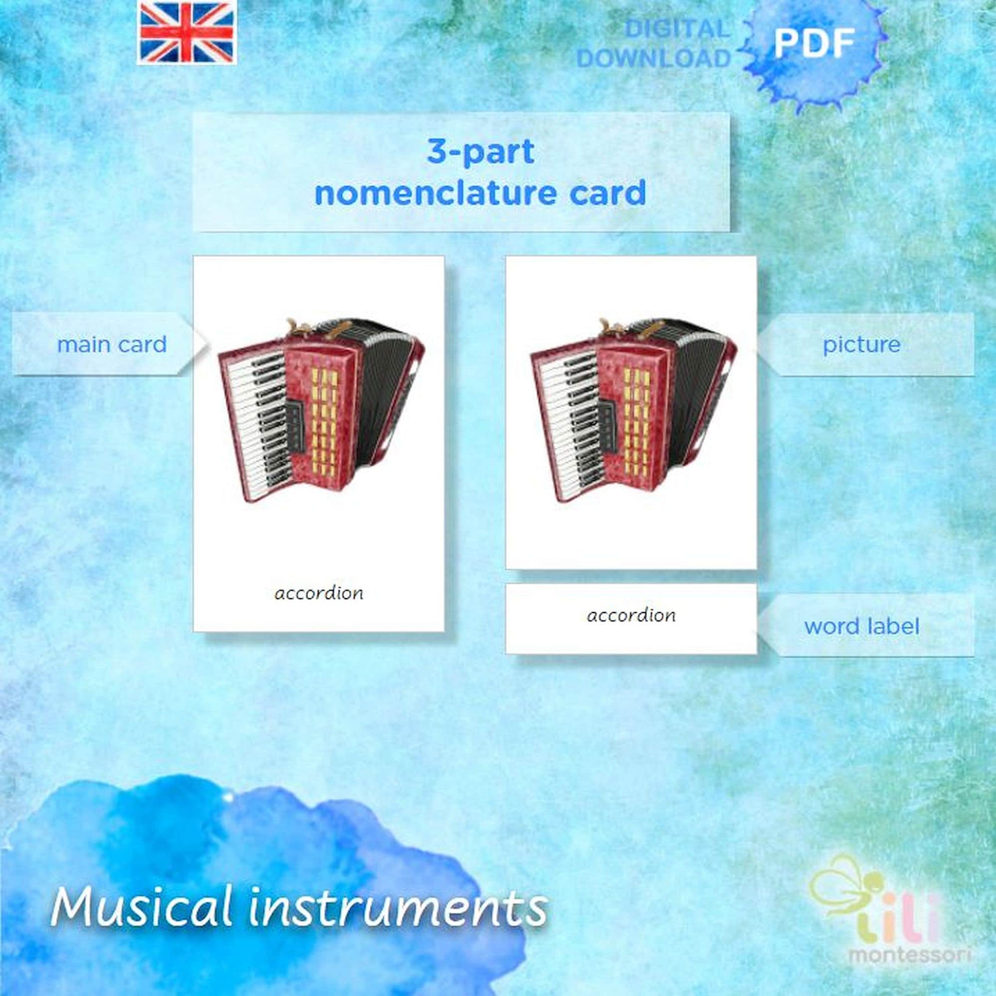 MUSICAL INSTRUMENTS 3 Part Cards Montessori 24 Editable Cards ...