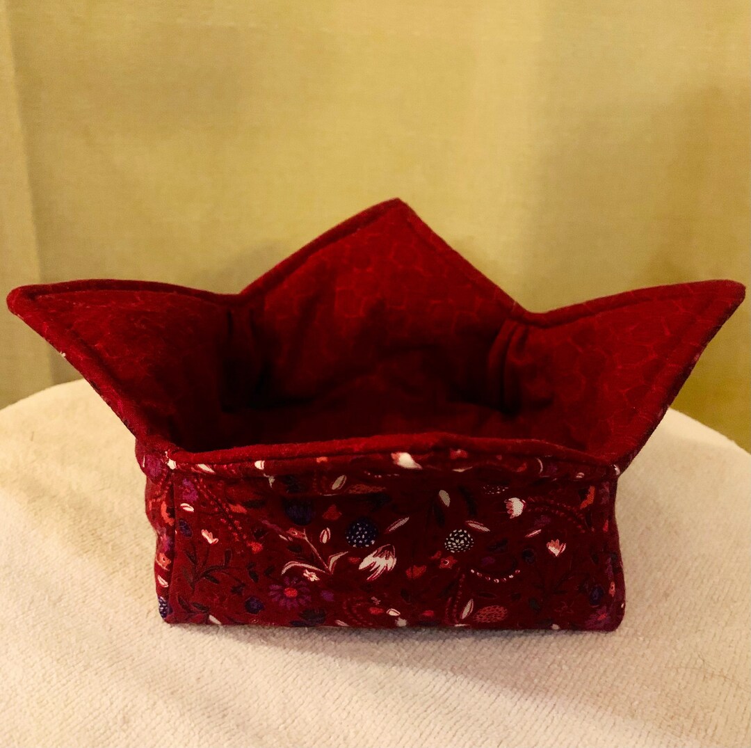 Maroon Floral Bowl Cozy - Cotton Potholder, Reusable, Eco-friendly ...