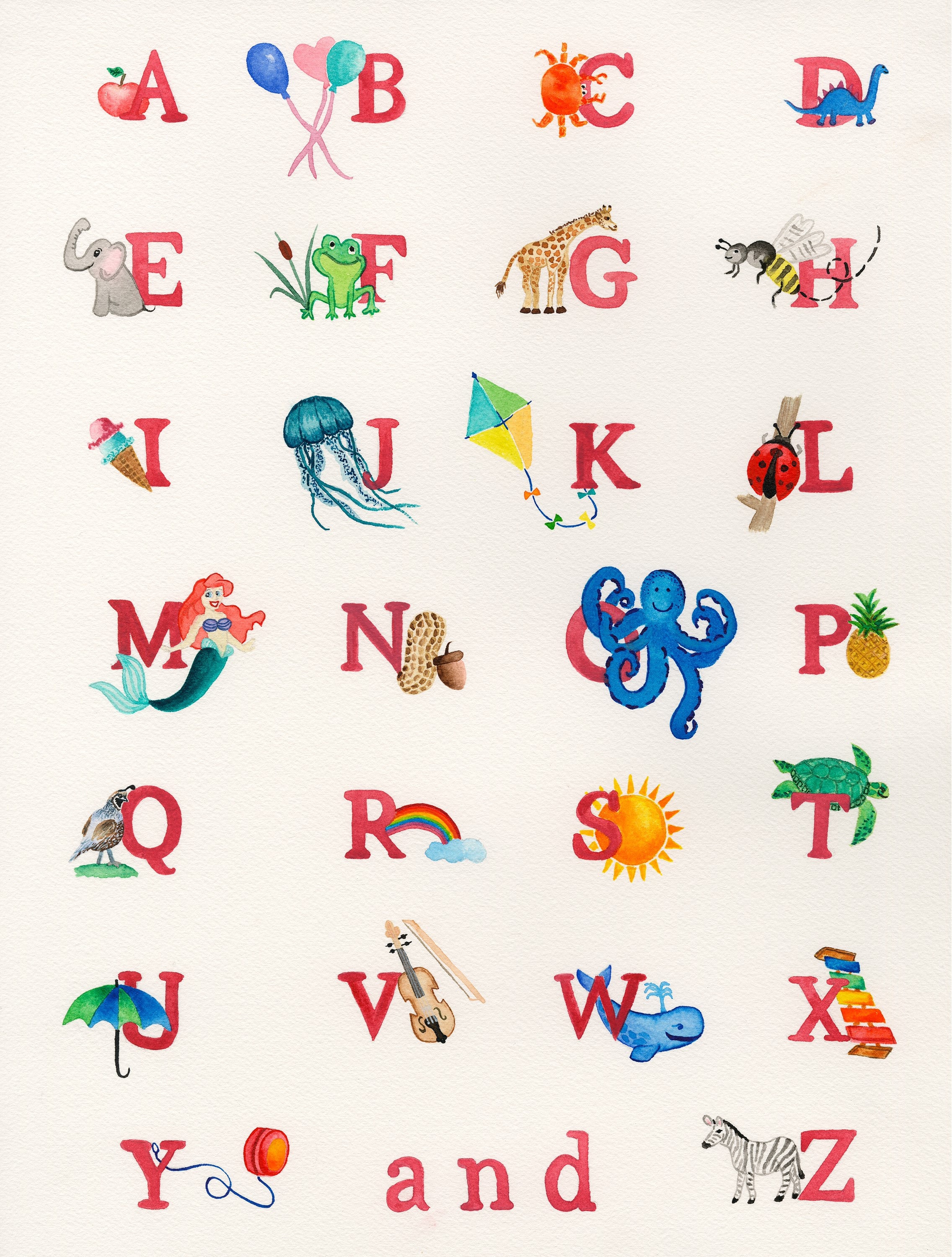 Alphabet Watercolor Print, Wall Art, Nursery Decor, Animal ABC Poster ...