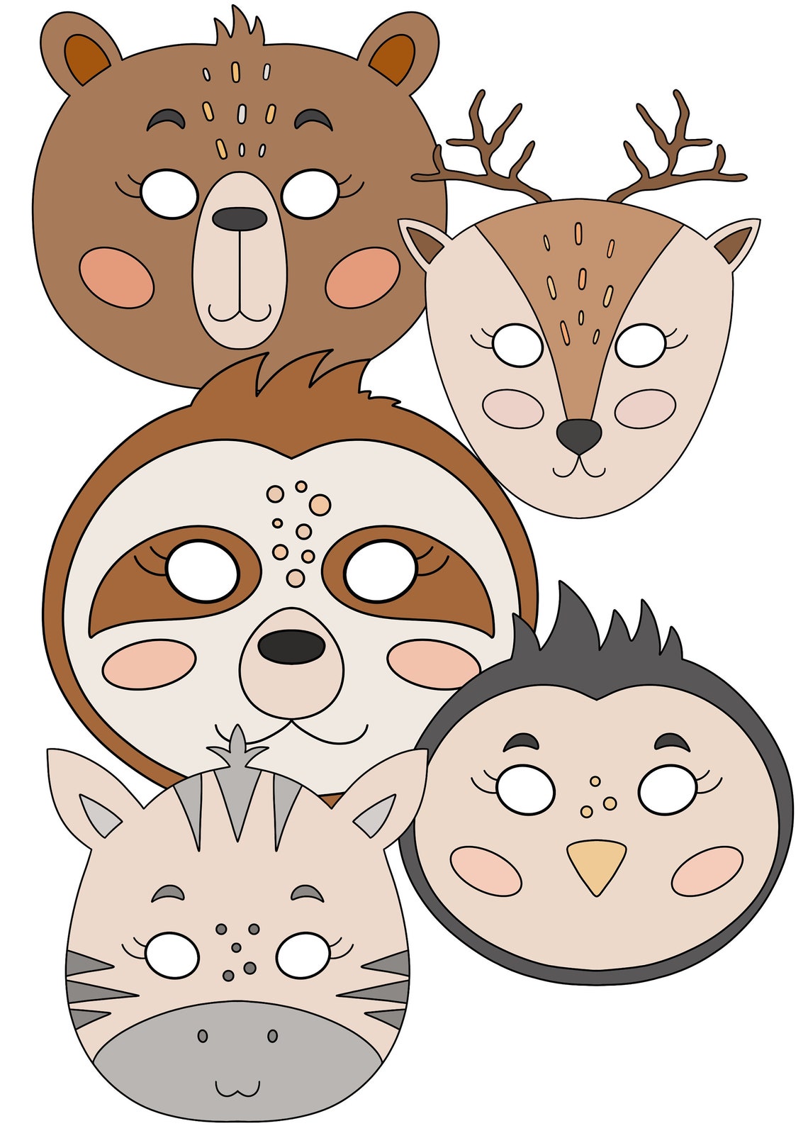 Paper Animal Masks for Kids DIY Home School Craft Instant | Etsy