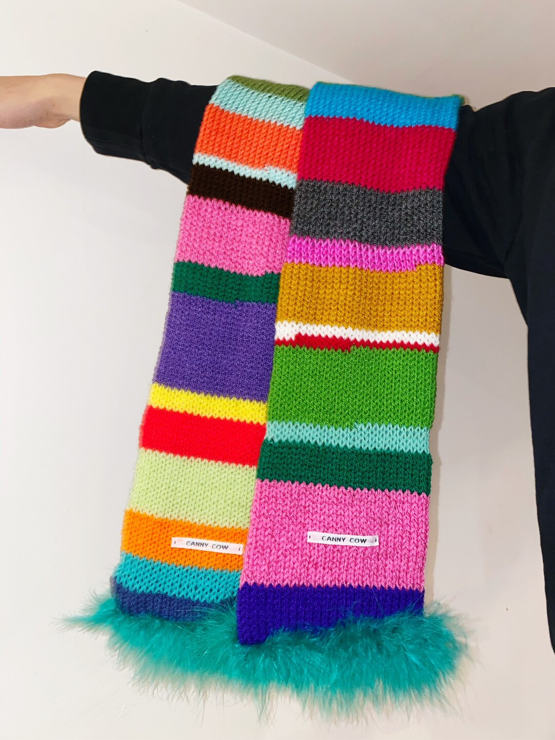 Rainbow Scrappy Knitted Crochet Scarf Long - Etsy