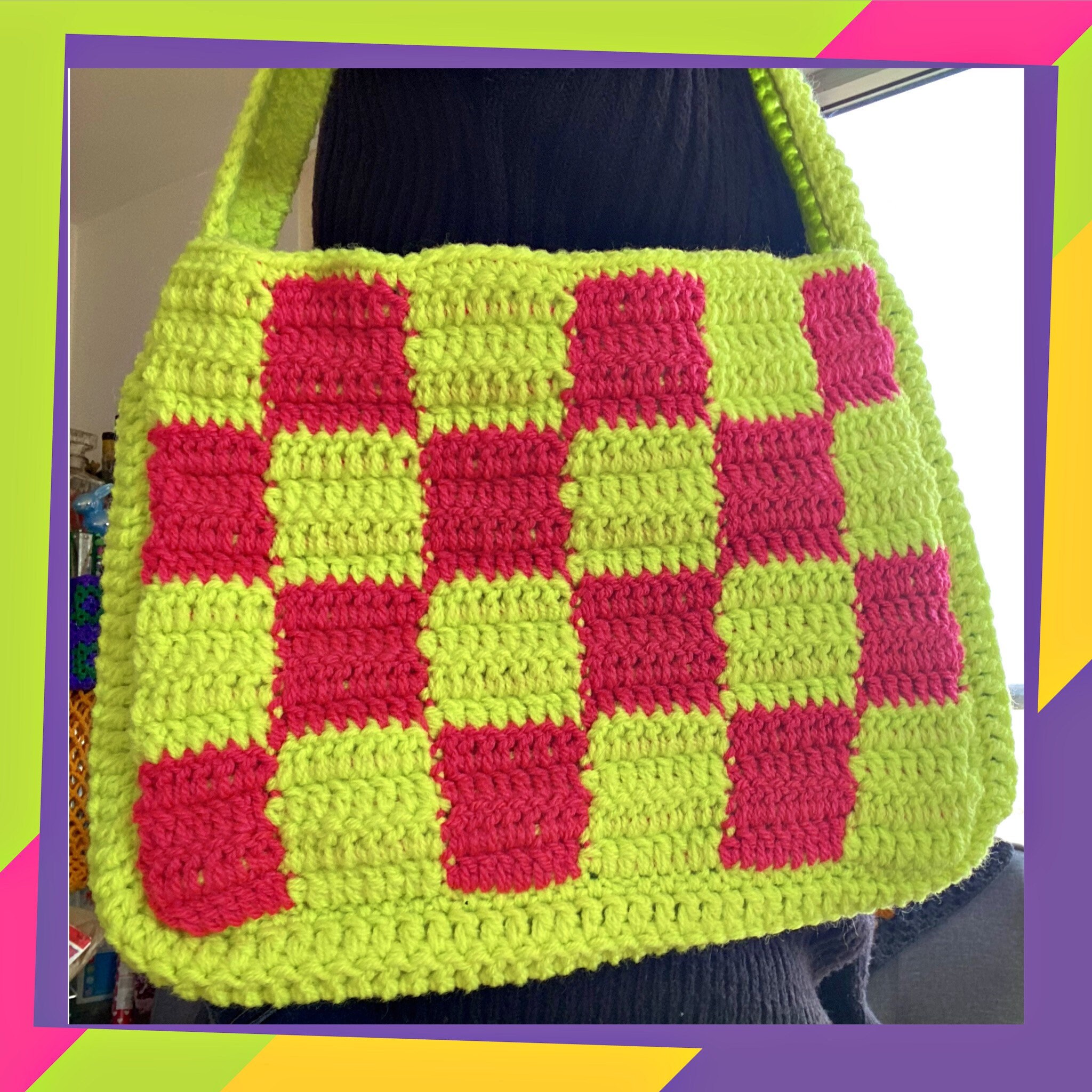 Crochet checkerboard shoulder bag Large | Etsy