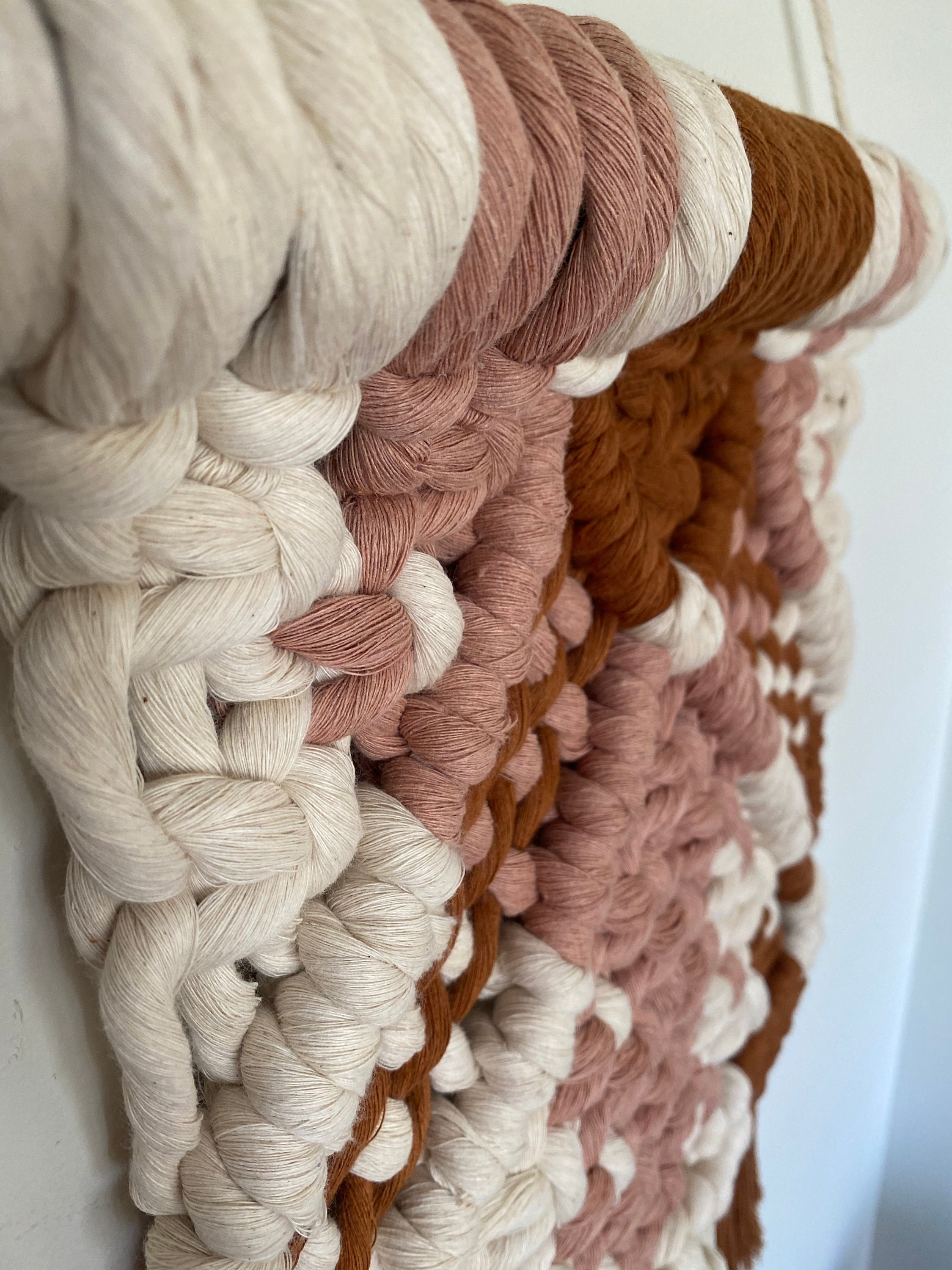 Macrame grueso natural rosa polvoriento y óxido - Etsy España