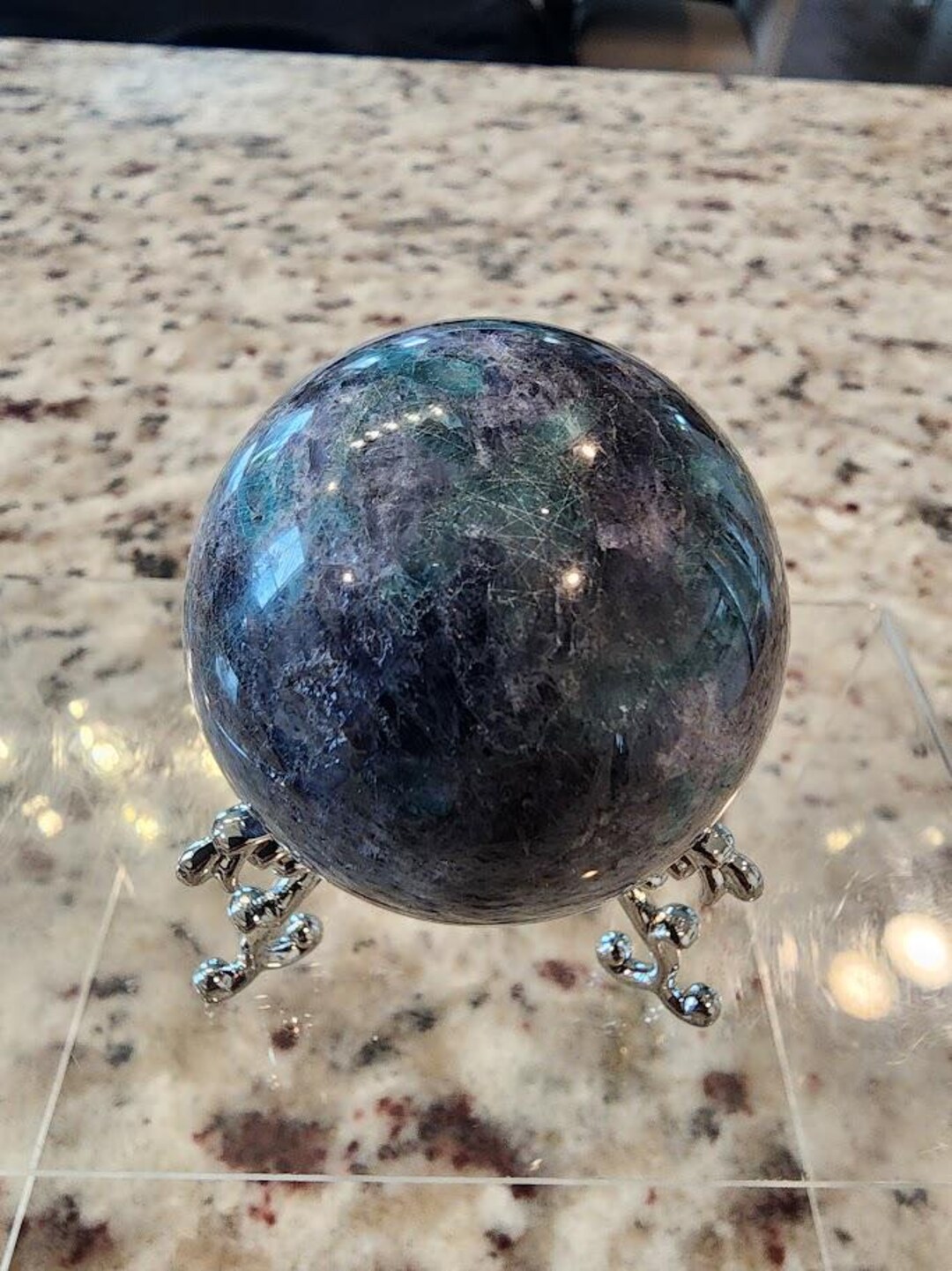 Rare Iolite Sphere With Green Tourmaline/green Tourmaline/ Iolite ...