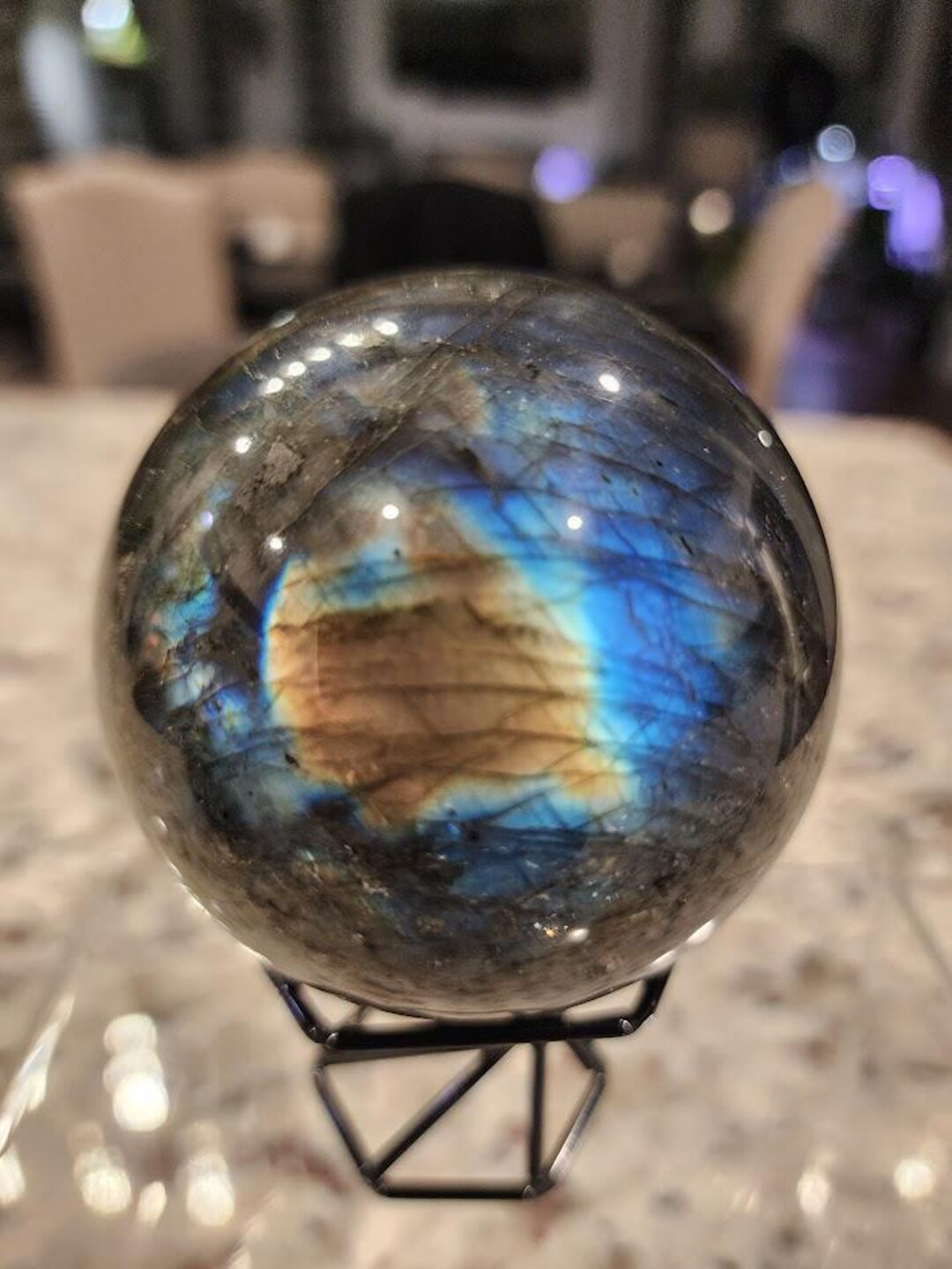 Large HIGH FLASH Labradorite Sphere and Holder/ Grounding Crystals ...