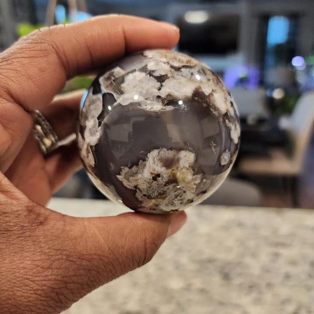 Beautiful Black Flower Agate Sphere/ Grounding Crystals / Crystals ...