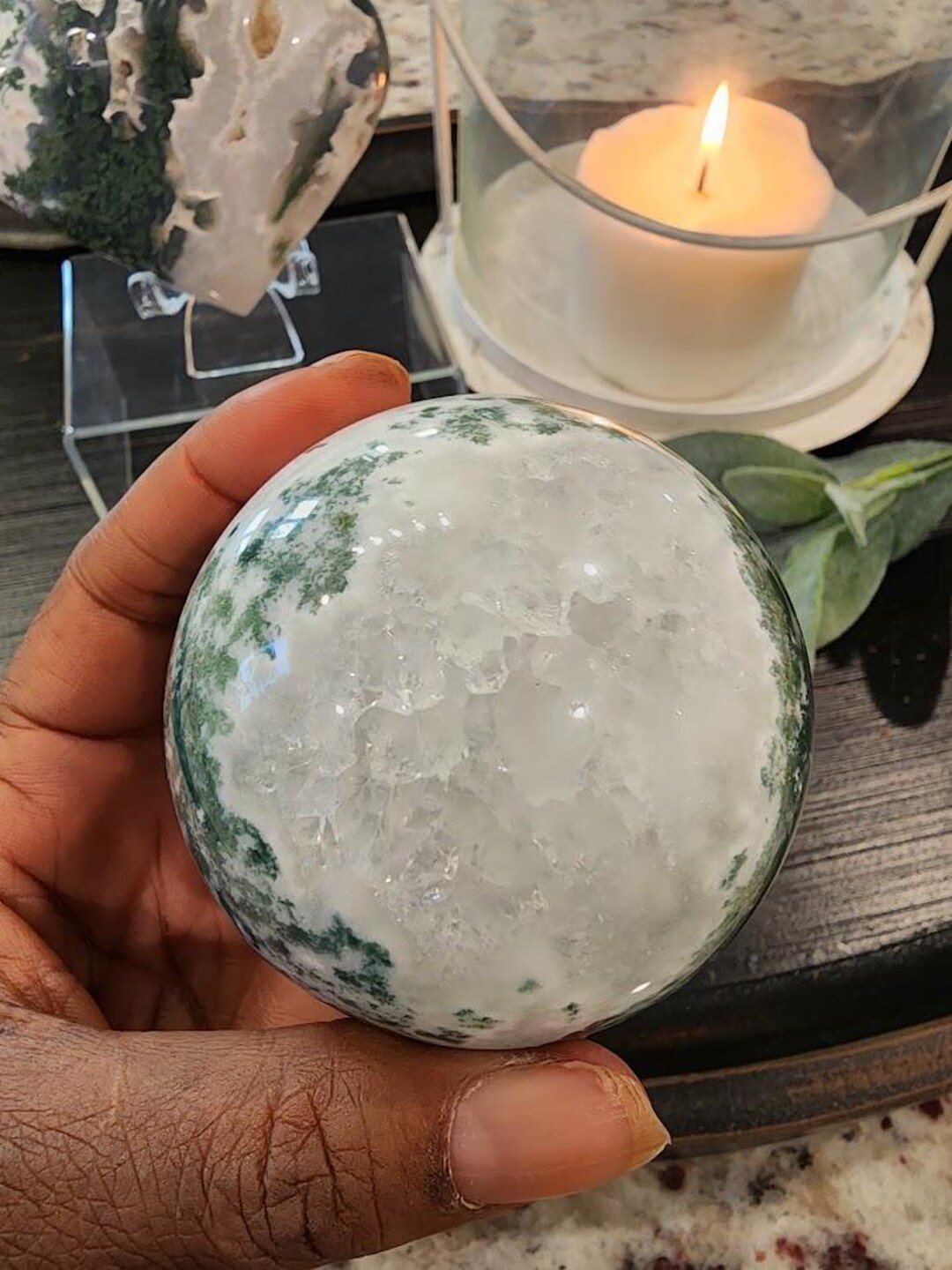 Stunning GREEN MOSS AGATE Crystal Sphere/ Moss Agate / Chakra Stones ...