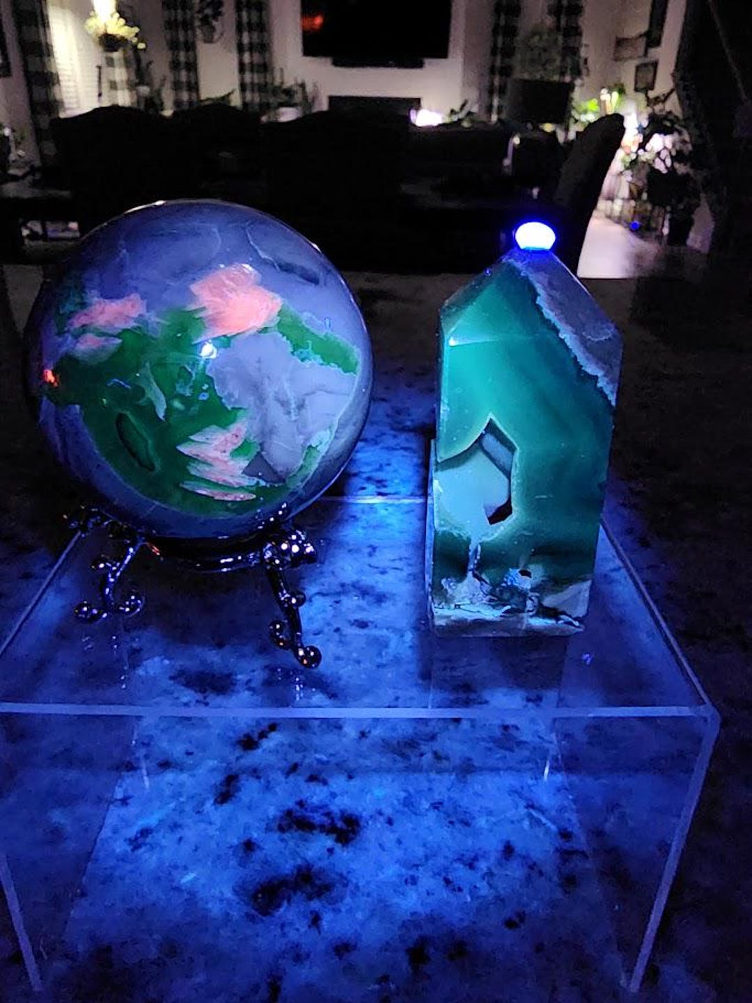 Stunning VOLCANO AGATE Sphere With Duo Green and Pink UV Reaction and ...